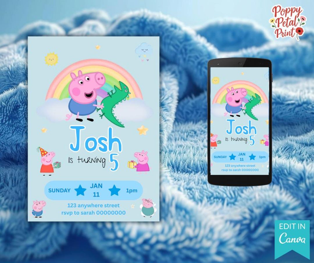Peppa Pig Boys Party Invite Digital Download, Edit on Canva - Etsy Canada