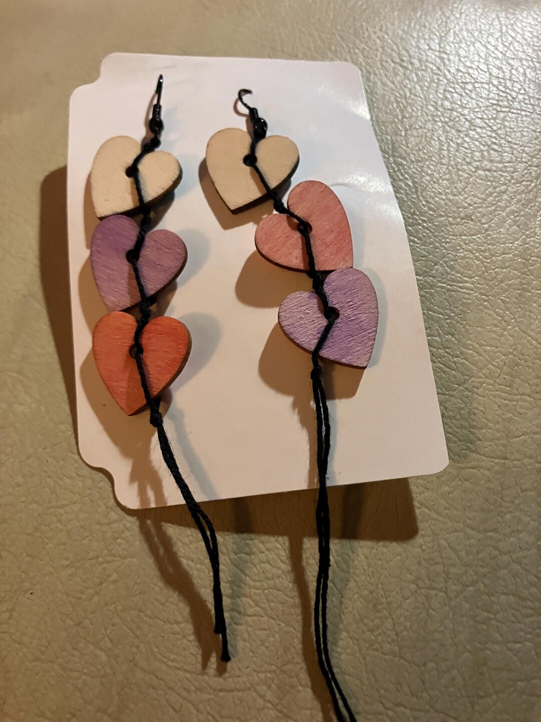Three Wooden Hearts Dangle String Chained Earring - Etsy
