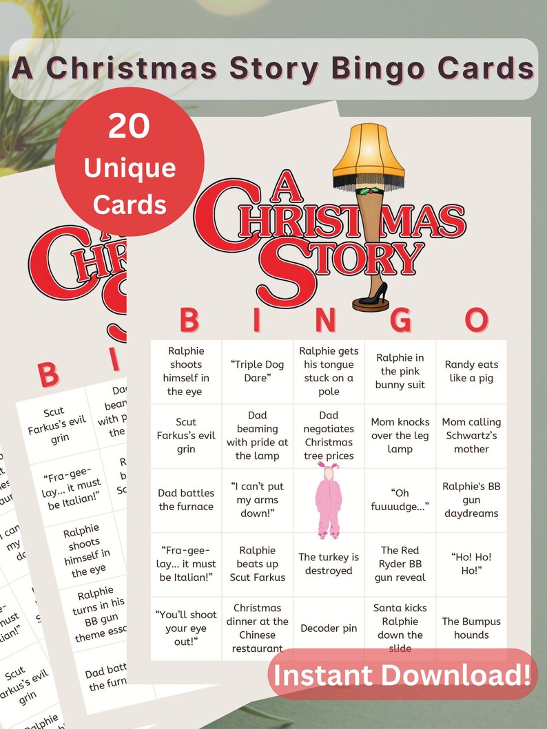 A Christmas Story Bingo | 20 Unique Cards | Multiple Layouts and White ...