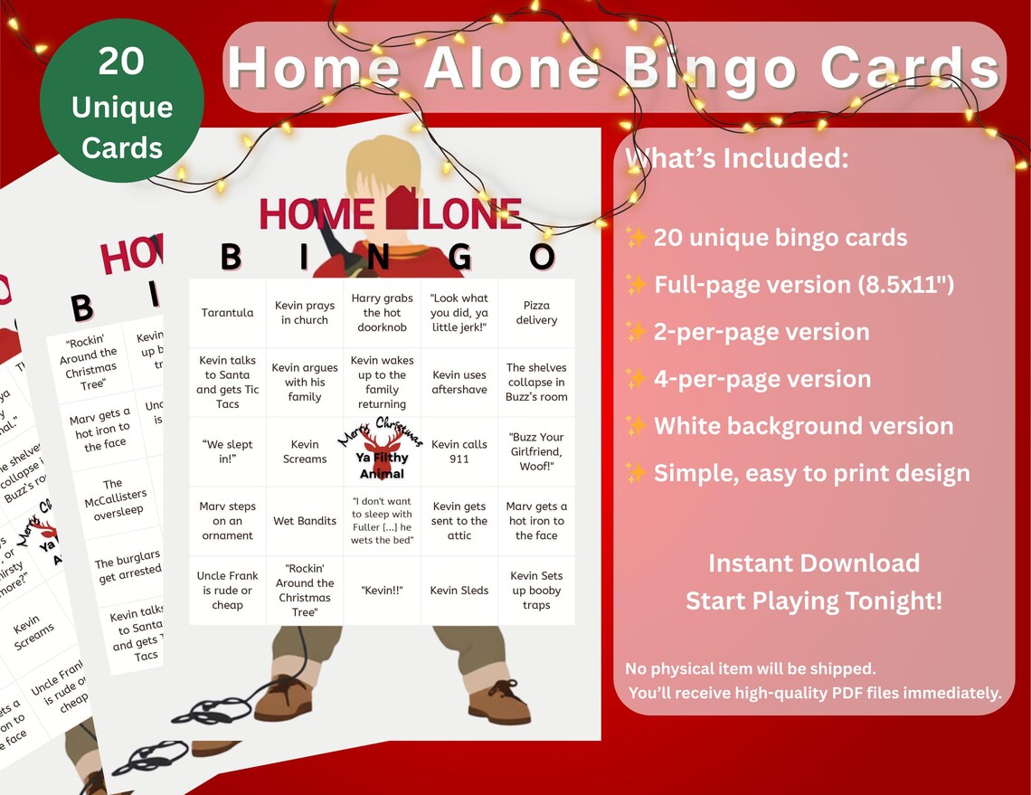 Home Alone Bingo | Multiple Layouts and White Background Included ...