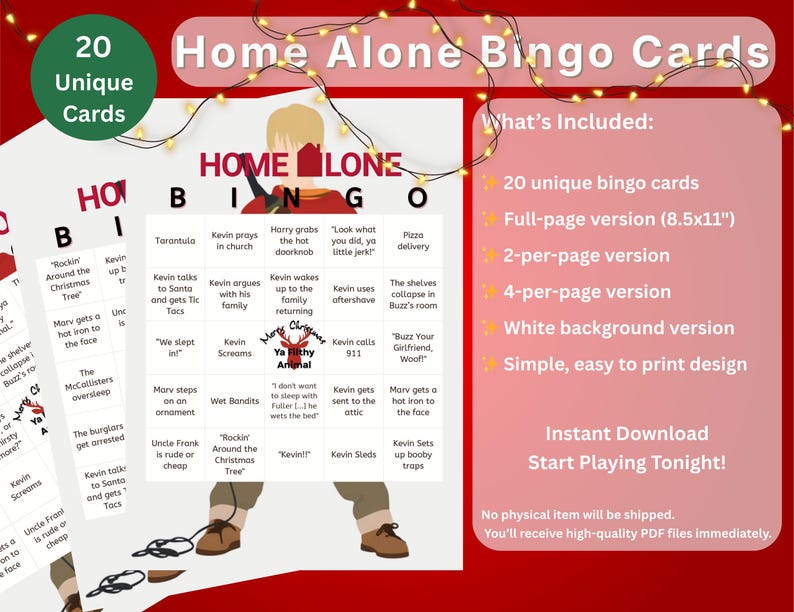 Home Alone Bingo | Multiple Layouts and White Background Included ...