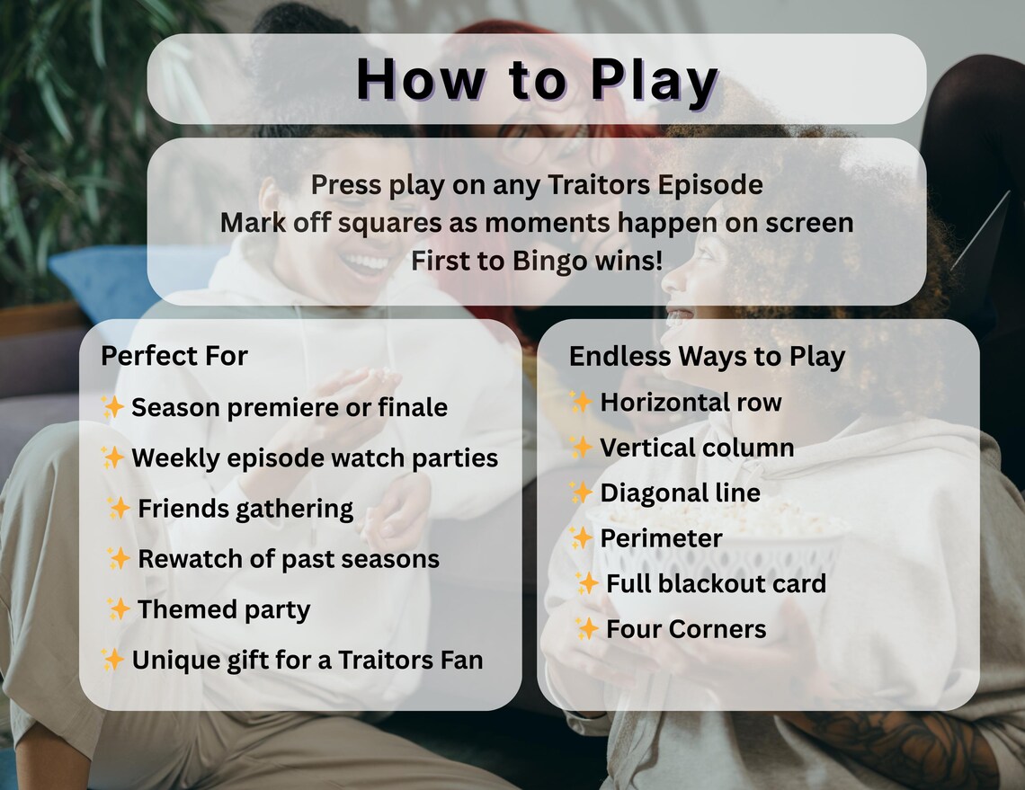 The Traitors Bingo Game | 20 Unique Cards - Etsy