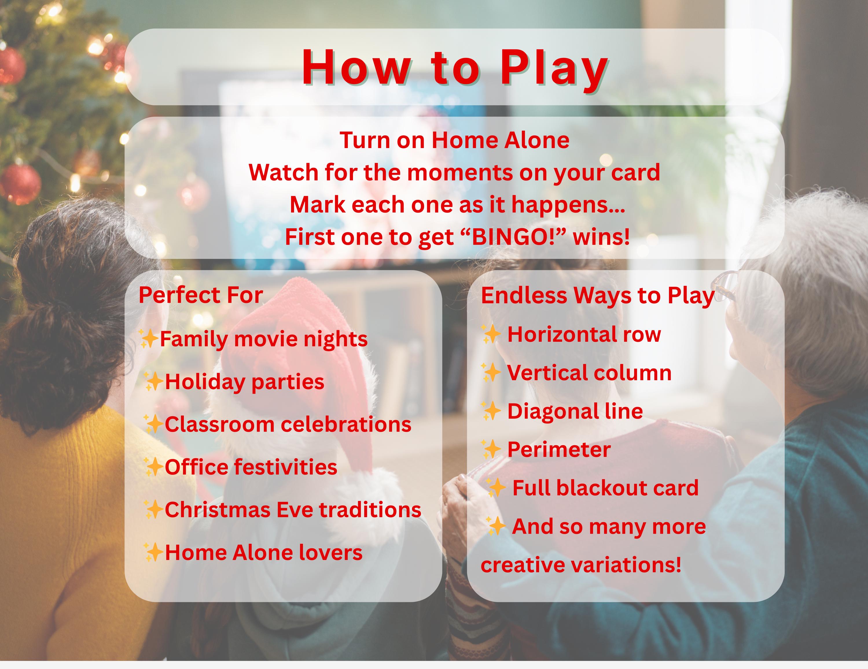Home Alone Bingo | Multiple Layouts and White Background Included ...