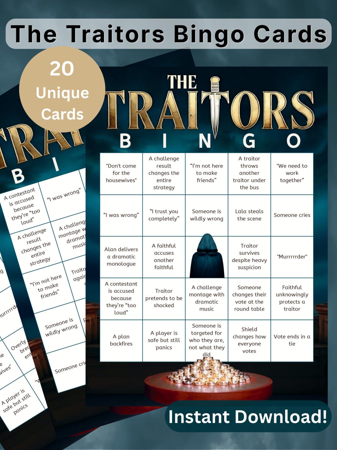 The Traitors Bingo Game | 20 Unique Cards - Etsy