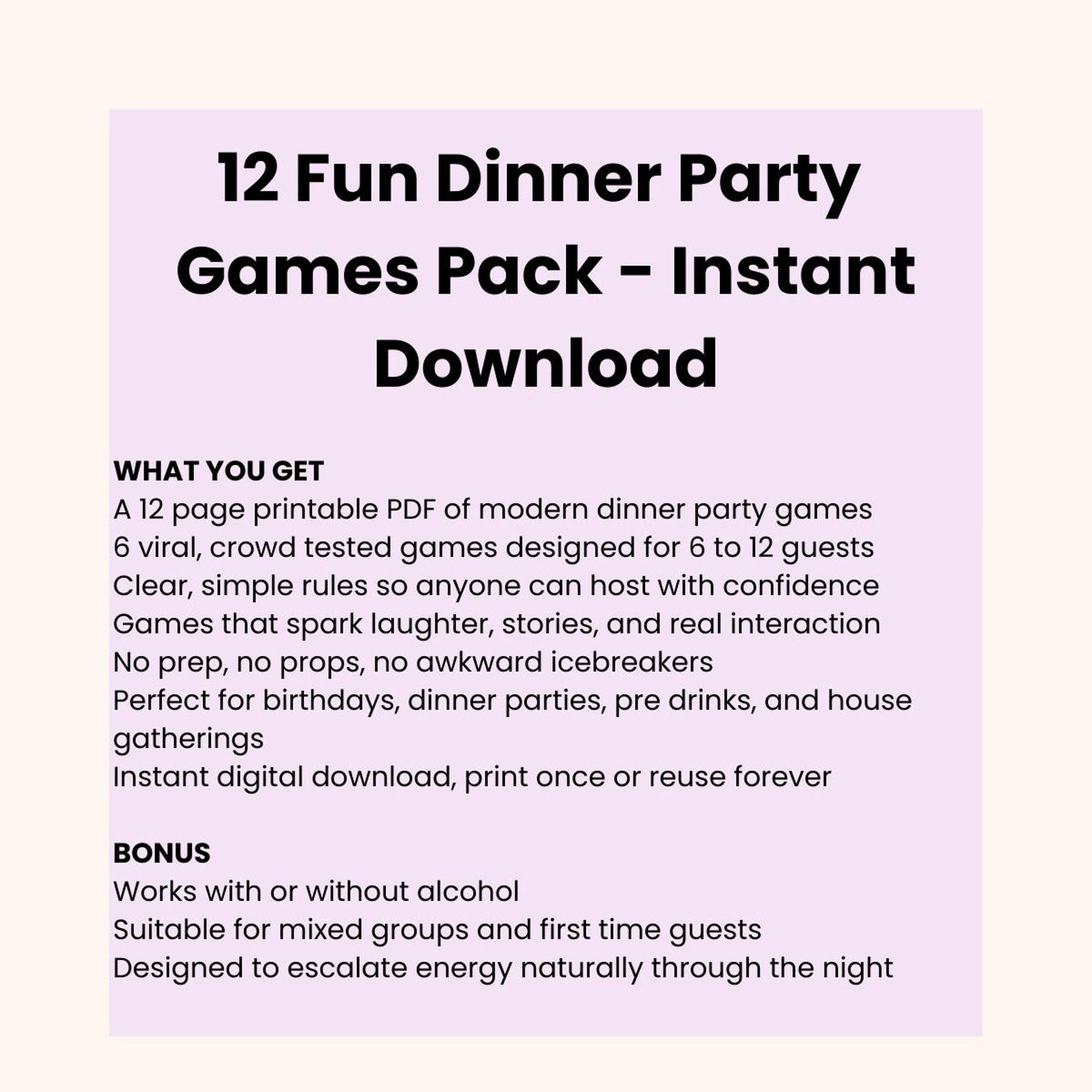 Viral Dinner Party Games Printable | 12 Page Party Games PDF | Fun ...