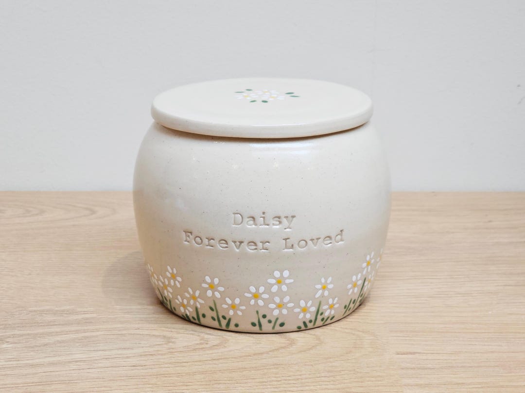 Personalized Daisies Ceramic Urn: Custom Cremation Jar for Ashes, Pet ...