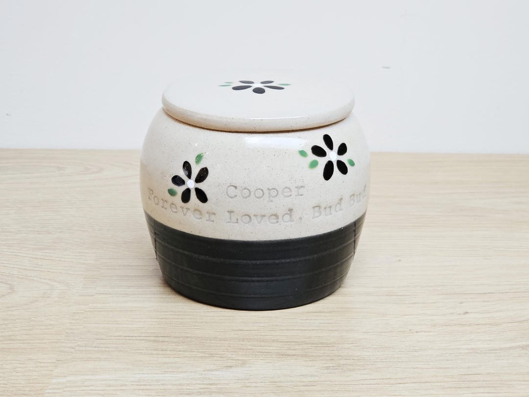 Custom Urn: Black Floral Ceramic Cremation Jar, Personalized Keepsake ...