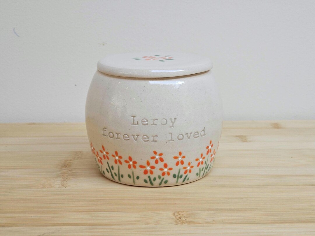 Personalized Ceramic Pet Urn: Orange Daisy Flowers, Handmade Pottery - Etsy