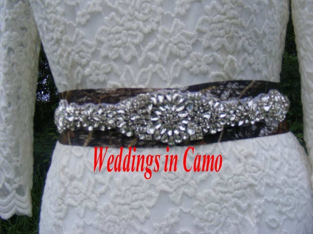 CAMO Ribbon Sash With RHINESTONE Beading Add to Your WEDDING Dress ...