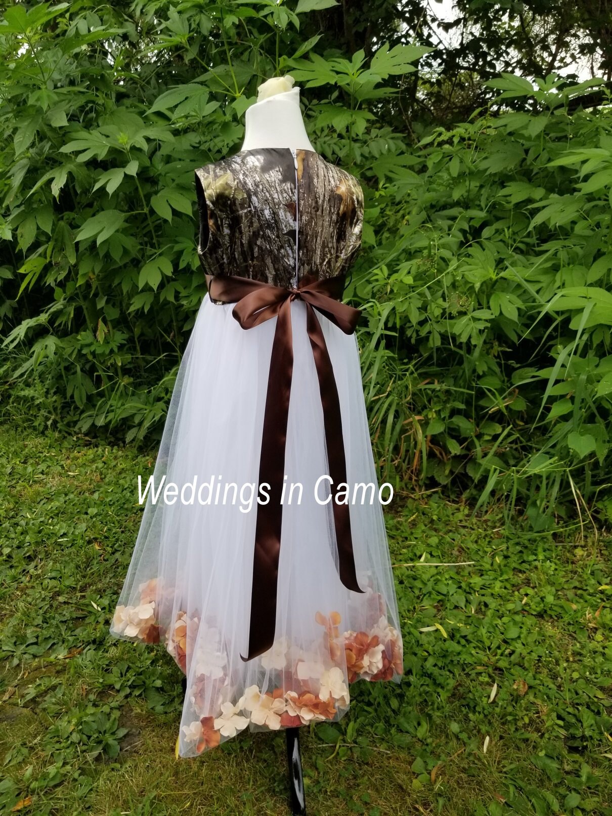 FLOWER girl dressCAMO topFall LEAVES or flowers with tulle | Etsy