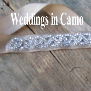 CAMO RIBBON Sash With Rhinestones Add to WEDDING Dress - Etsy