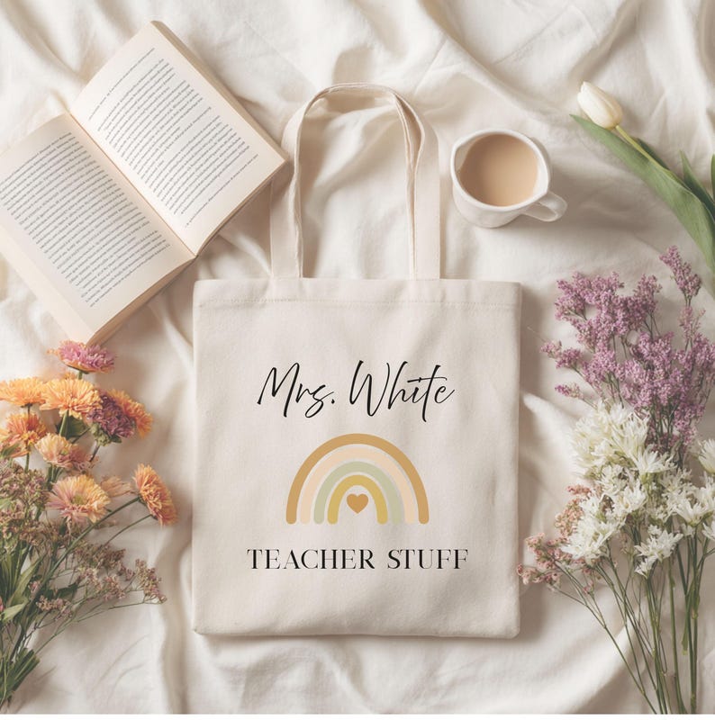 Personalized Teacher Bag, Teacher Rainbow Bag, Rainbow Heart Bag ...