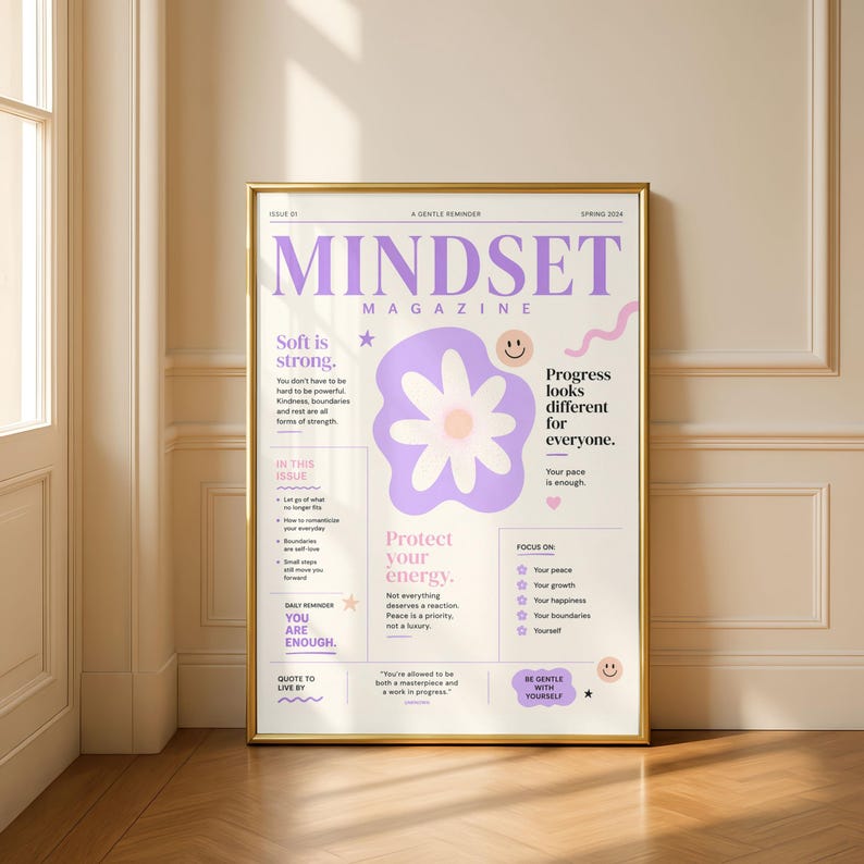 Mindset Magazine Poster, Self Care Wall Art Printable, Soft Dopamine ...