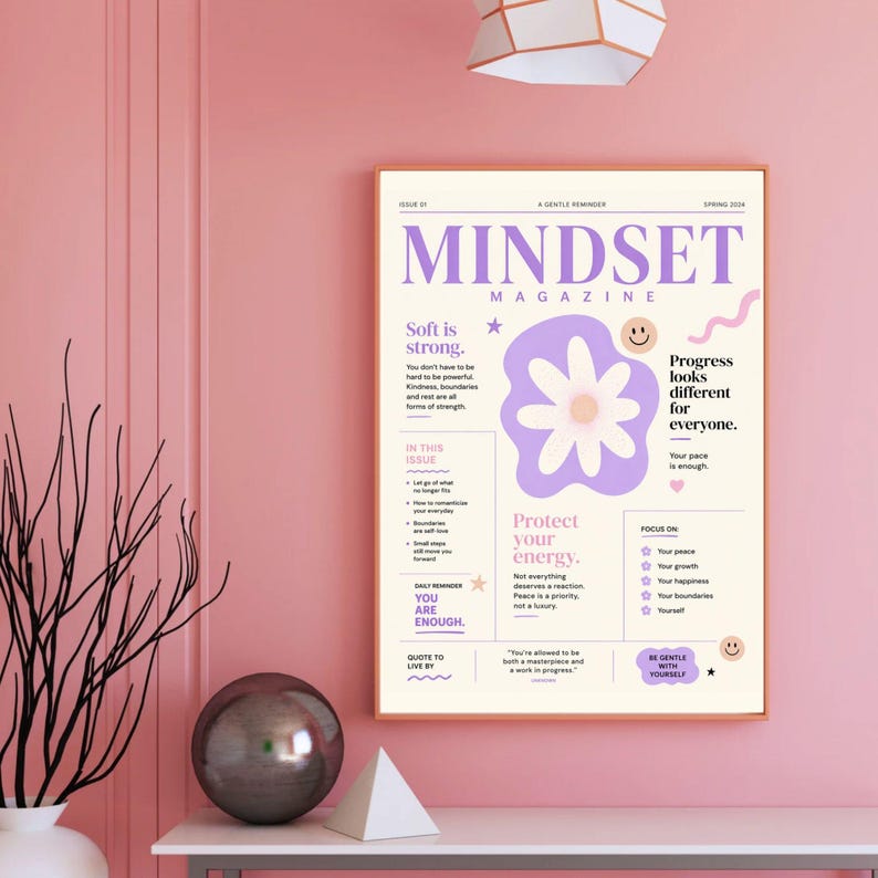Mindset Magazine Poster, Self Care Wall Art Printable, Soft Dopamine ...