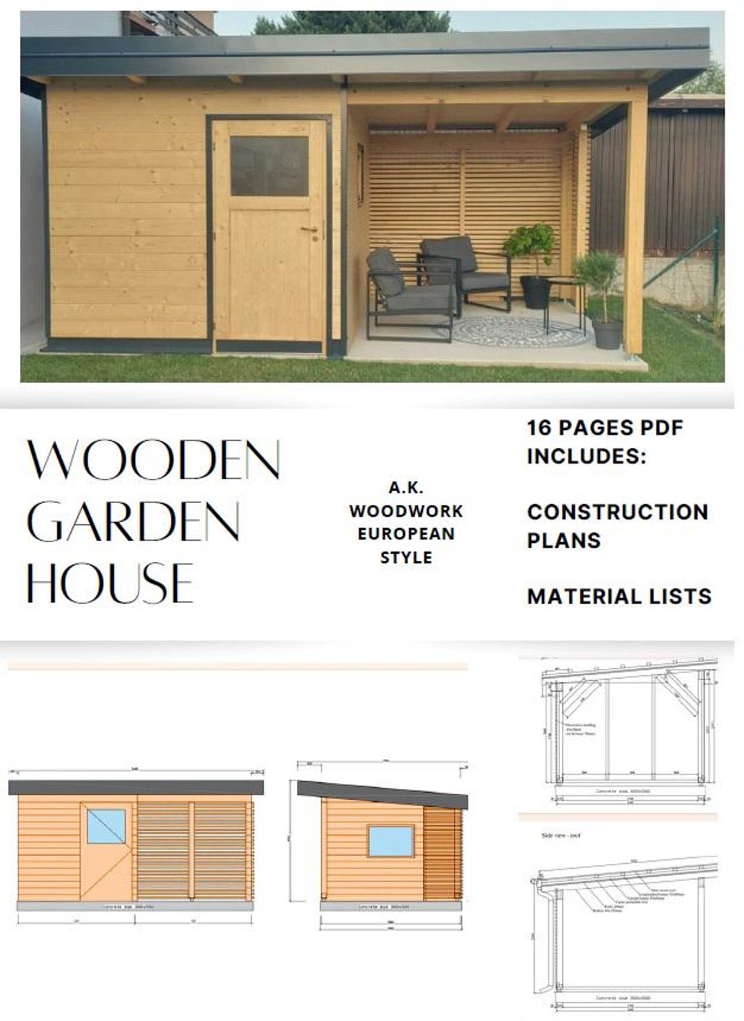 Wooden Garden House DIY Plan 3x5m With Covered Lounge Area - Etsy Australia