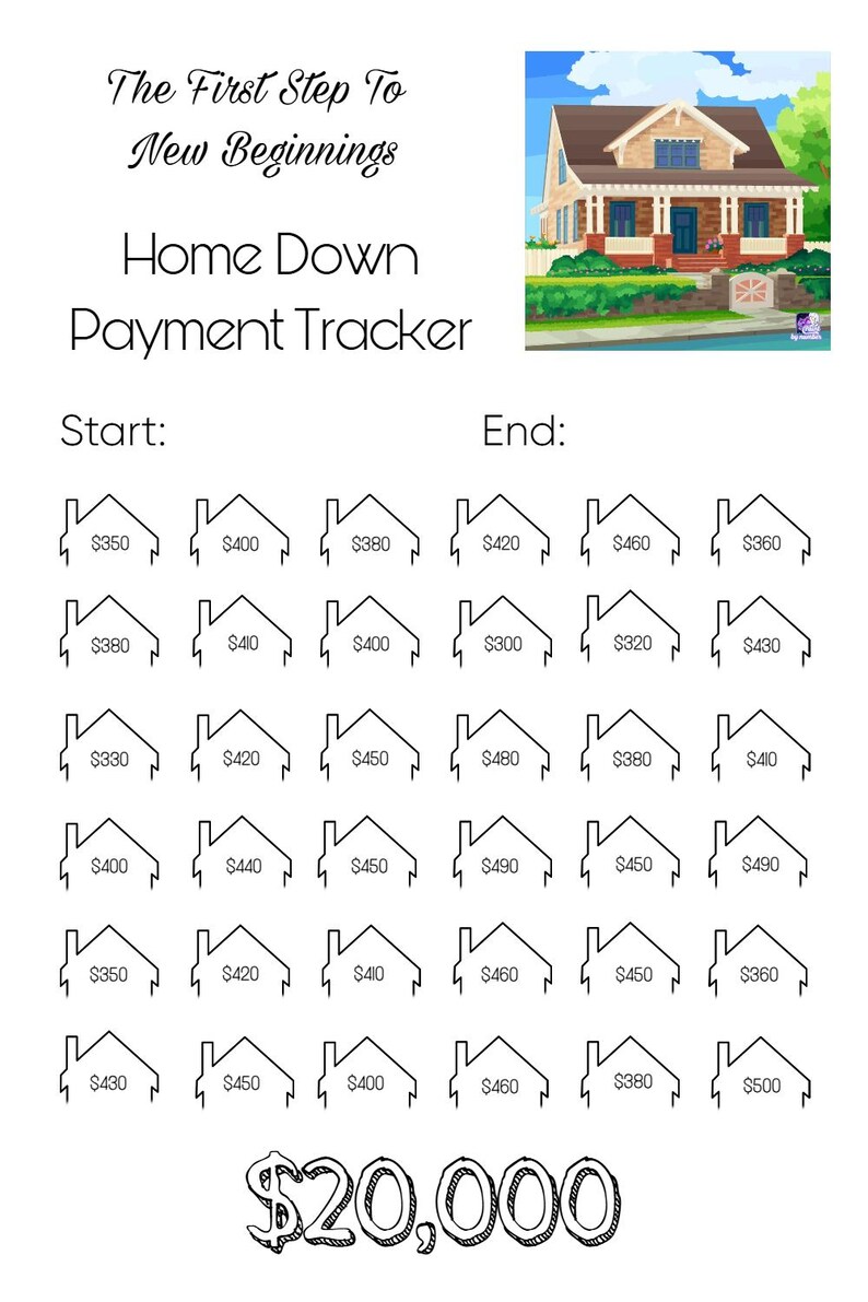 Homebuyer Down Payment Tracker Printable for Mortgage Saving, Budgeting ...