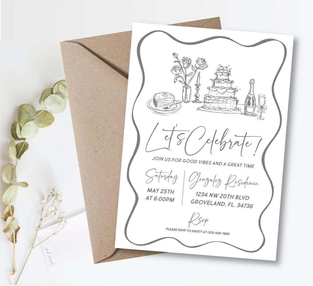 Minimalist Party Invitation – Customizable Celebration Invite (digital ...