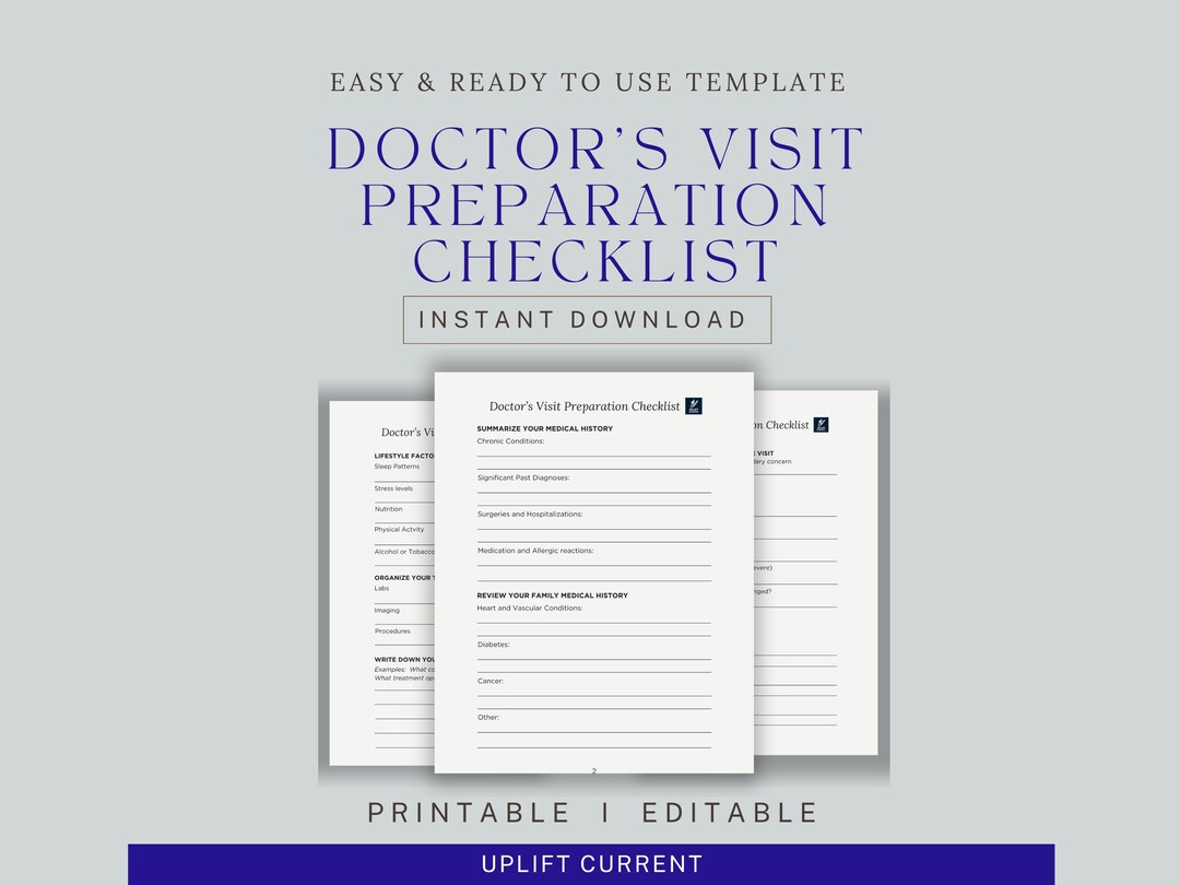 Doctor's Visit Preparation Checklist - Printable and Editable Template ...