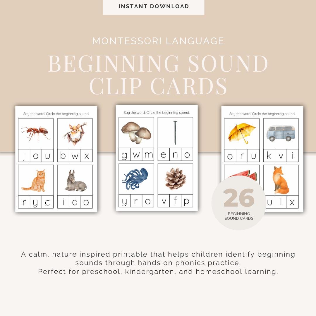 Beginning Sounds Clip Cards A–Z | Montessori Phonics Printable ...