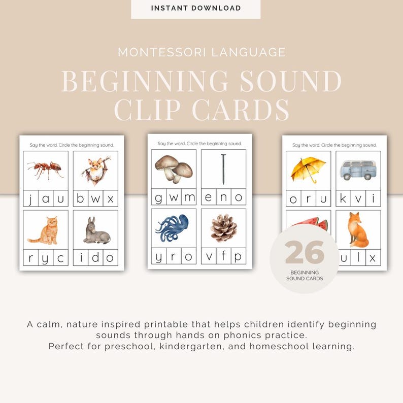 Beginning Sounds Clip Cards A–Z | Montessori Phonics Printable ...