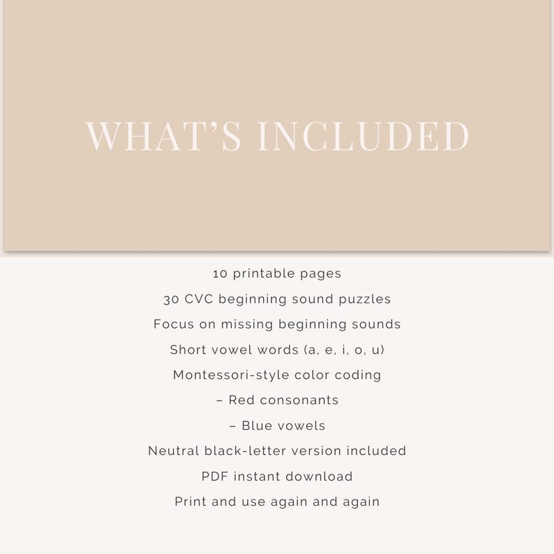 Missing Beginning Sounds – CVC Words | Montessori Phonics Printable ...