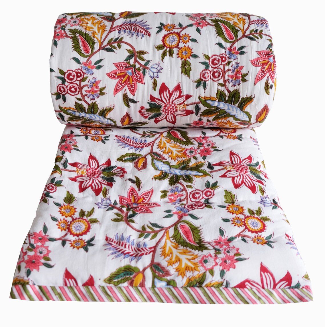 Twin Quilt 70 X 108 - Palampore Lime - 100% Cotton, Reversible Quilt ...