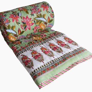 Twin Quilt 70 X 108 - Palampore Lime - 100% Cotton, Reversible Quilt ...