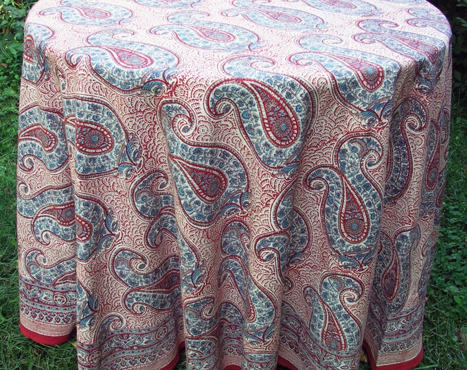 Hand Block Printed Tablecloth Russian Paisley Red 89 Round - Etsy