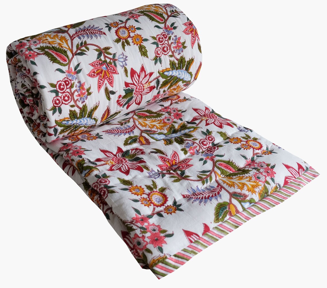 Twin Quilt 70 X 108 - Palampore Lime - 100% Cotton, Reversible Quilt ...