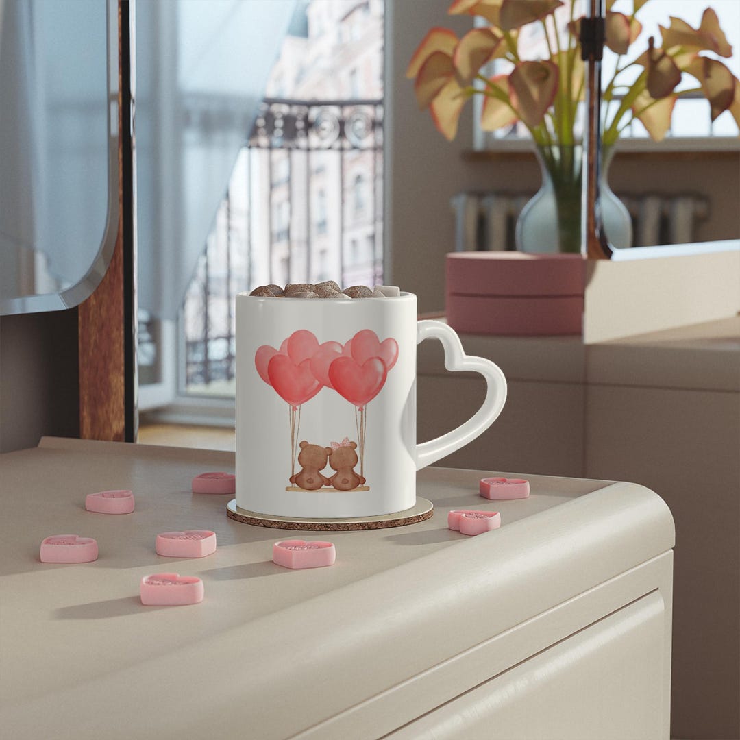 Teddy Bear Heart Balloons Mug | Ceramic Coffee Cup - Etsy