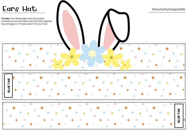 Printable Bunny Ears Easter Crowns, DIY Party Hats, Coloring Craft ...