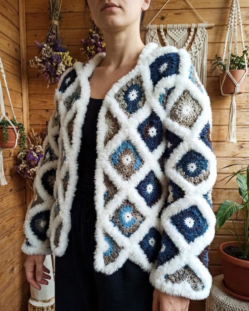 Crochet Pattern: Video Tutorial+ PDF, Fluffy Granny Square Cardigan ...