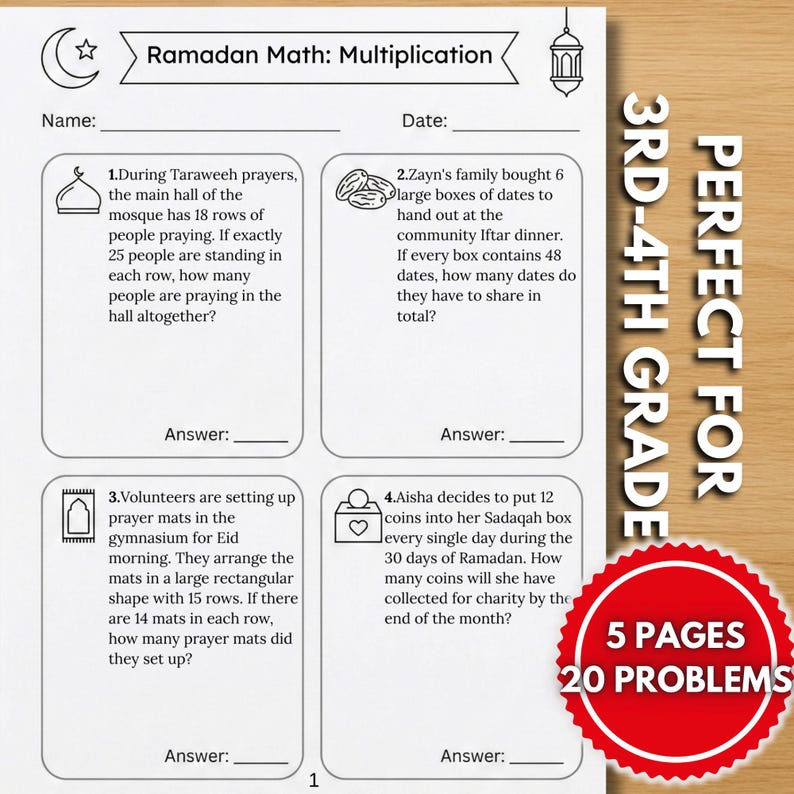 Ramadan Math Word Problems Printable | 3rd & 4th Grade Multiplication ...