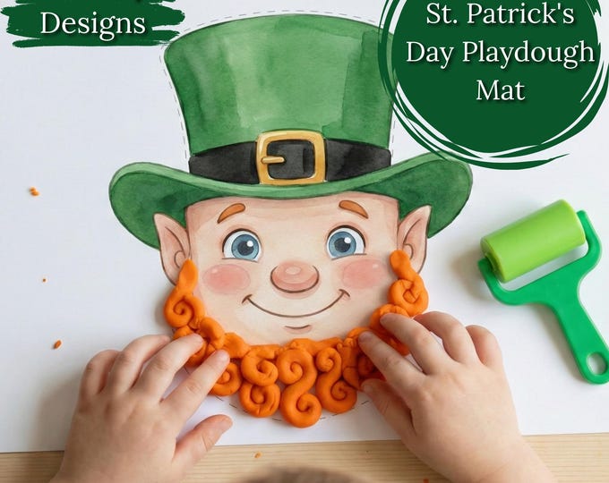 St. Patrick’s Day Playdough Mat, Printable Watercolor Leprechaun ...