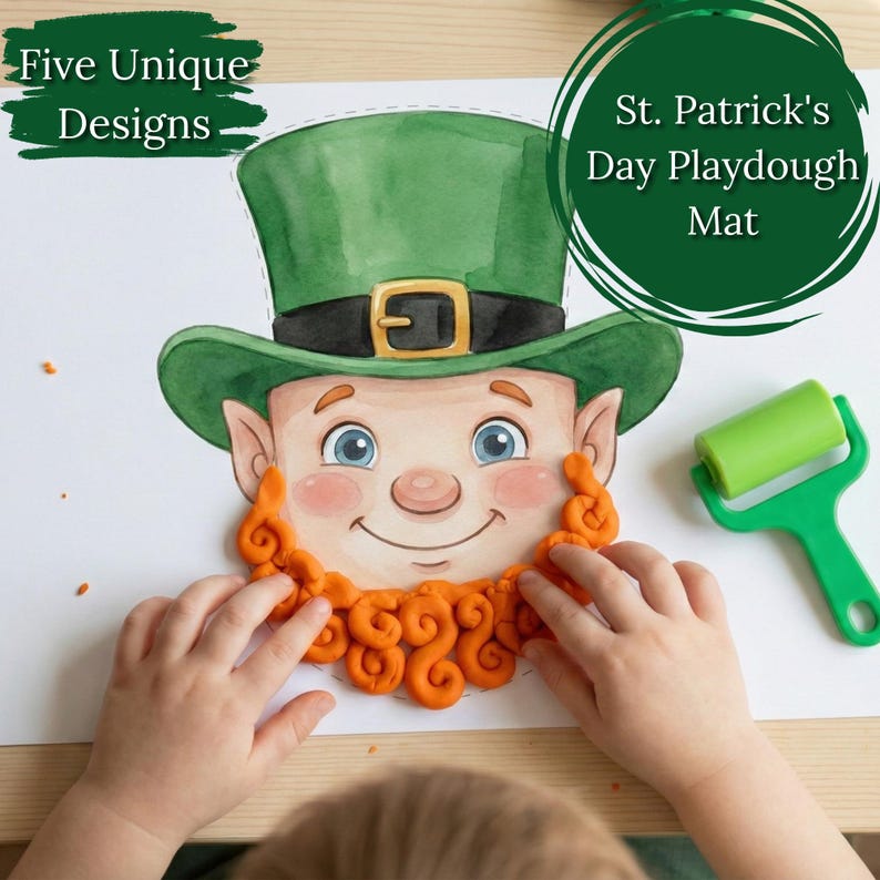 St. Patrick’s Day Playdough Mat, Printable Watercolor Leprechaun ...