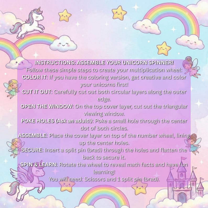 Unicorn Multiplication Chart Wheel Game • Math Facts Spinner • Times ...