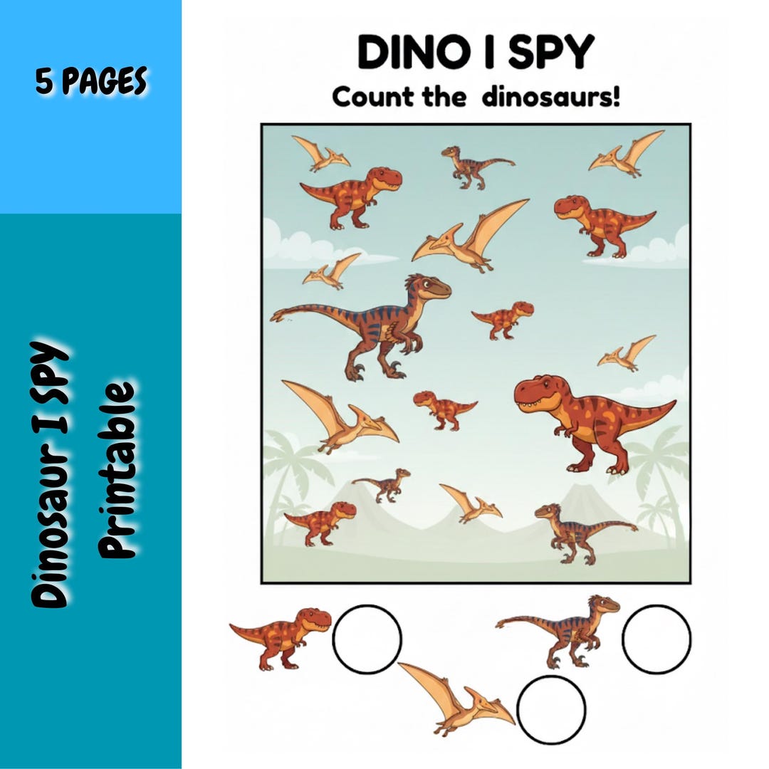 Dinosaur I Spy Printable for Kids, 5 Page Counting Activity Bundle ...