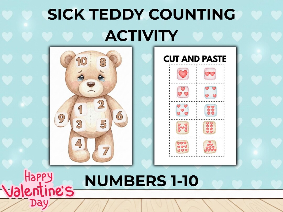 Sick Teddy Counting Printable Activity, Preschool Math Center,numbers 1 ...