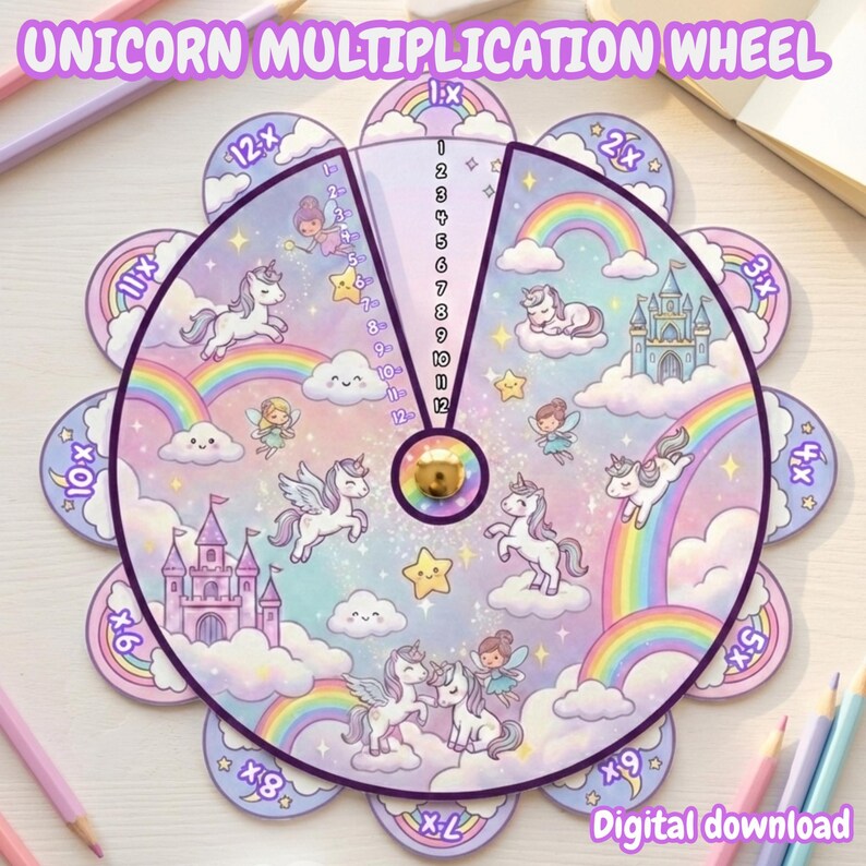 Unicorn Multiplication Chart Wheel Game • Math Facts Spinner • Times ...