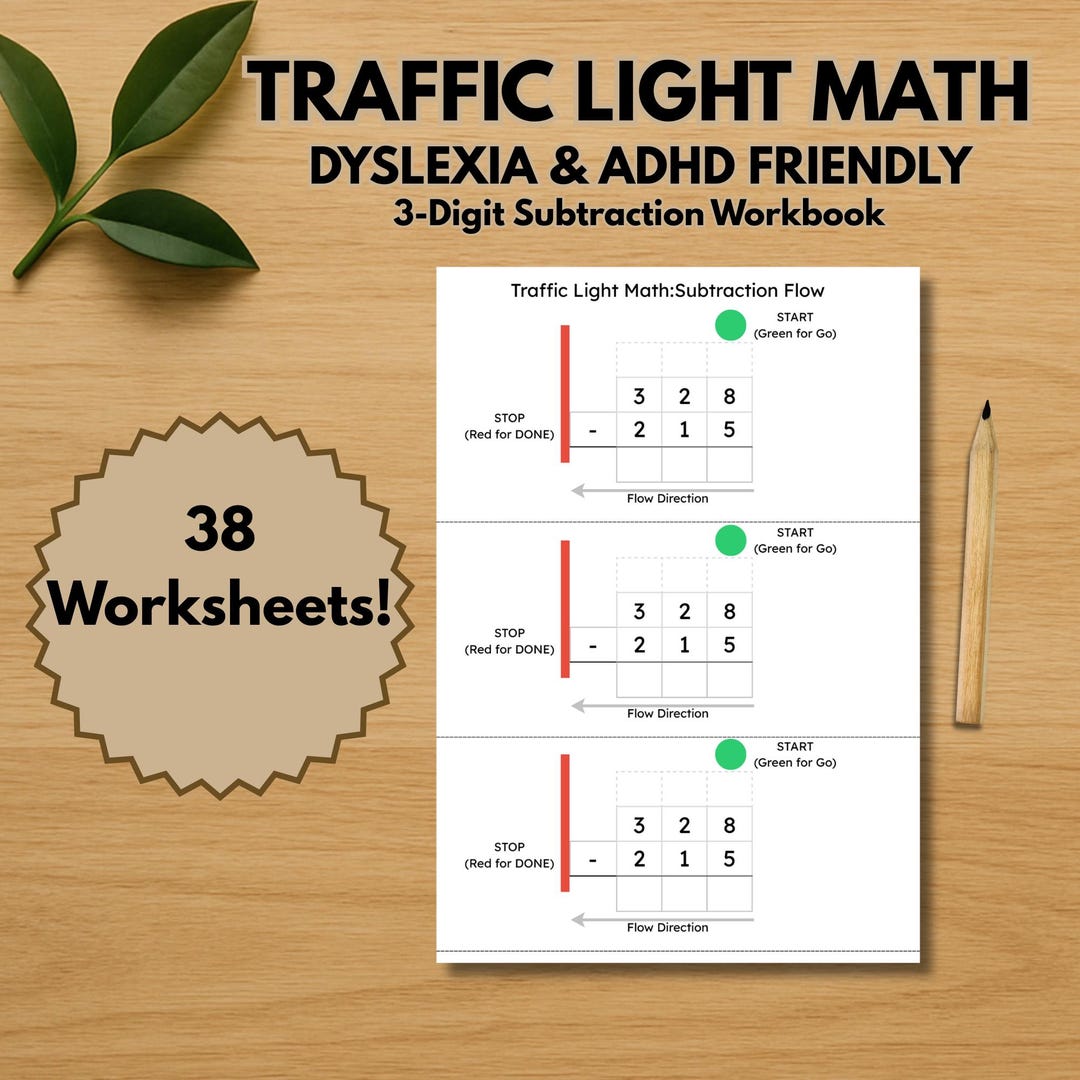 Traffic Light Math Subtraction Workbook 3 Digit Regrouping Visual Cues ...