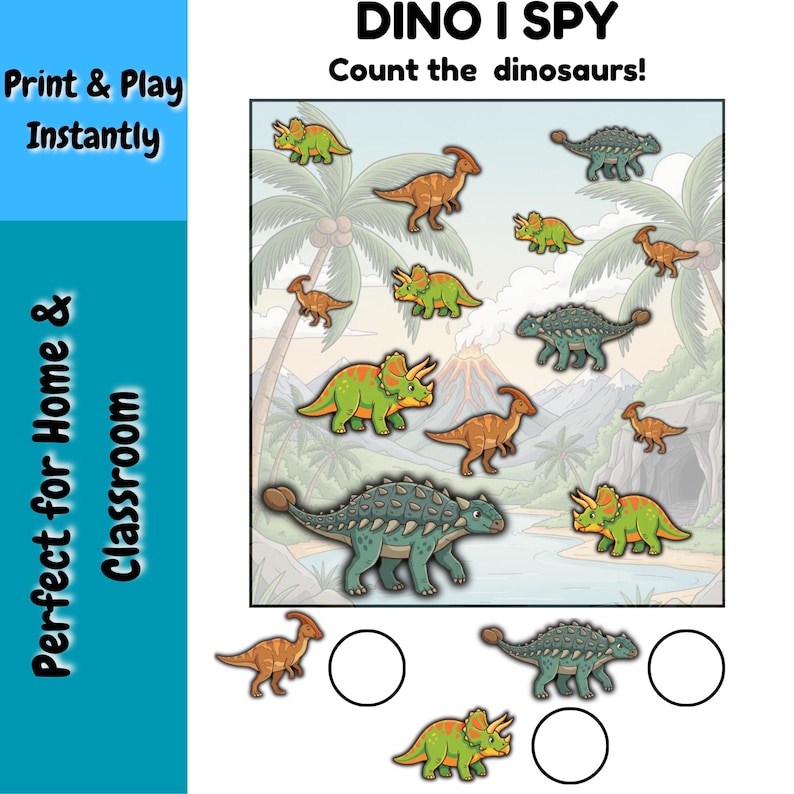 Dinosaur I Spy Printable for Kids, 5 Page Counting Activity Bundle ...