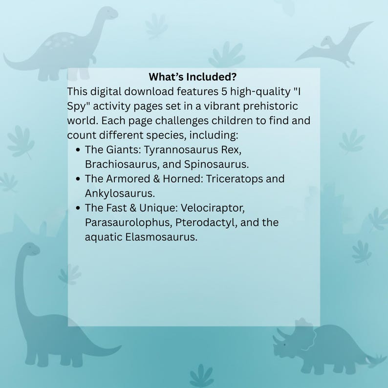 Dinosaur I Spy Printable for Kids, 5 Page Counting Activity Bundle ...