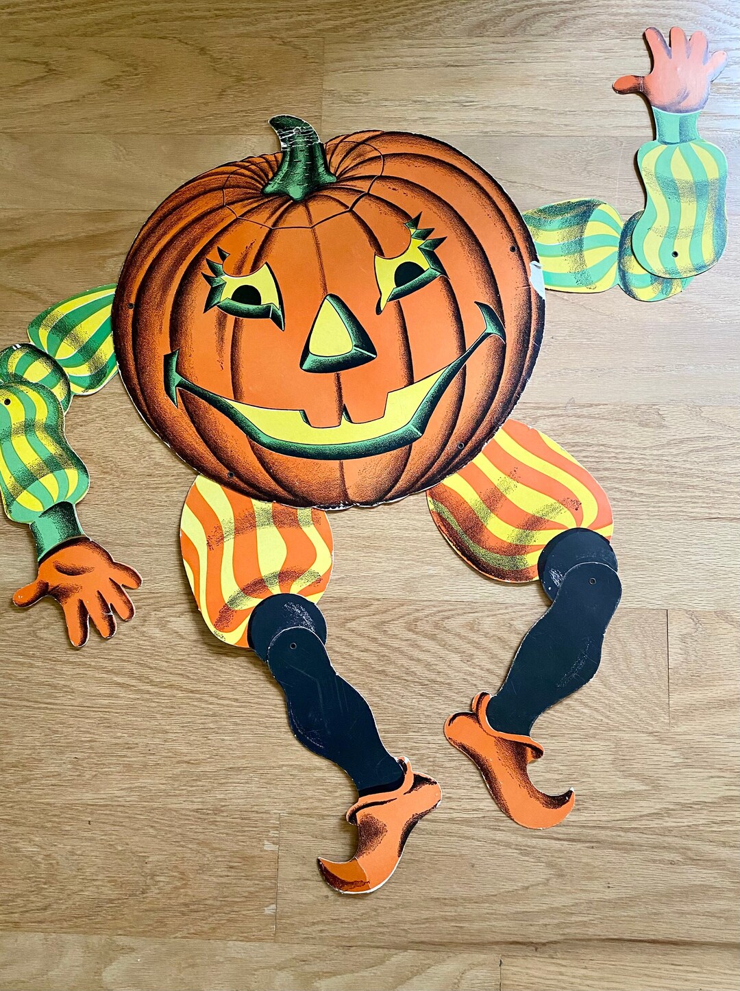 Vintage Die Cut Beistle Halloween Jointed Goblin Jack O Lantern Pumpkin ...