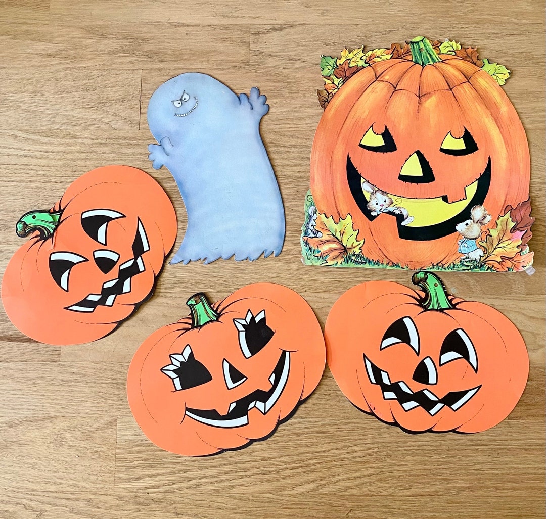 Vintage Die Cut Lot Cute Halloween Pumpkins, Beistle Jack O Lanterns ...