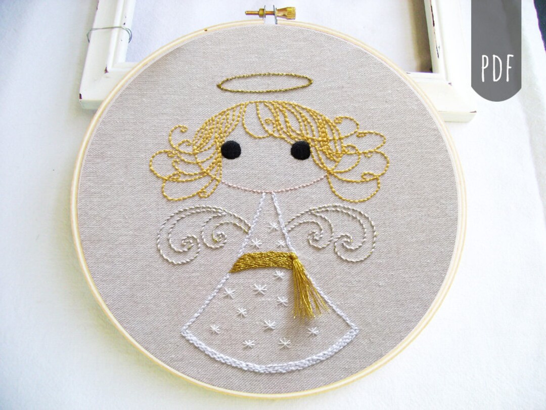 CHRISTMAS ANGEL | PDF Hand Embroidery Pattern Girl With Halo - Etsy
