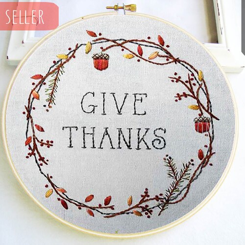 GIVE THANKS PDF Hand Embroidery Pattern Thanksgiving Holiday - Etsy