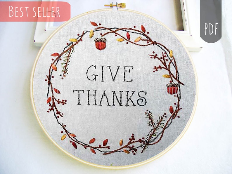 GIVE THANKS | PDF Hand Embroidery Pattern Thanksgiving Holiday - Etsy