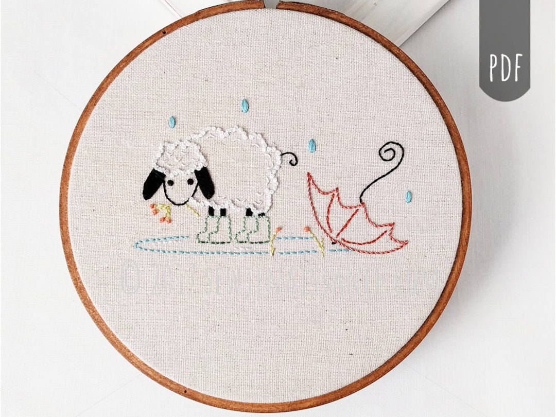 SHEEP IN WELLIES Rainy Day Umbrella | Pdf Hand Embroidery Pattern - Etsy