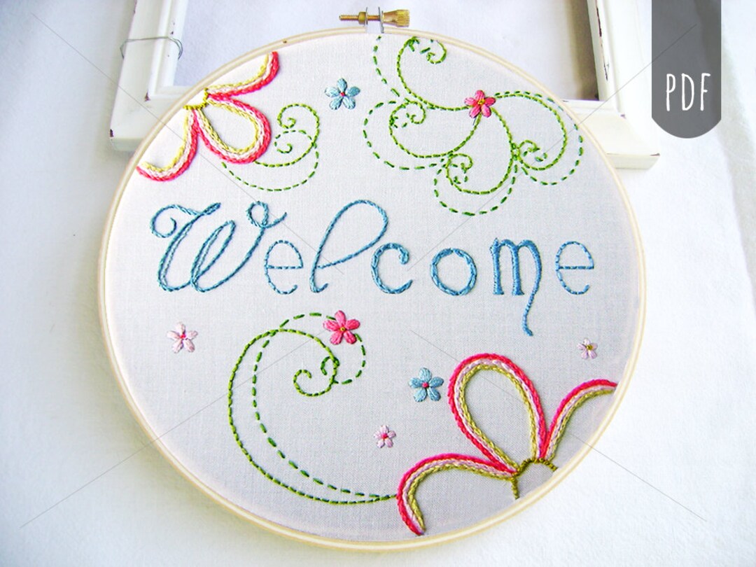 WELCOME SPIRAL FLORAL | Pdf Hand Embroidery Pattern - Etsy