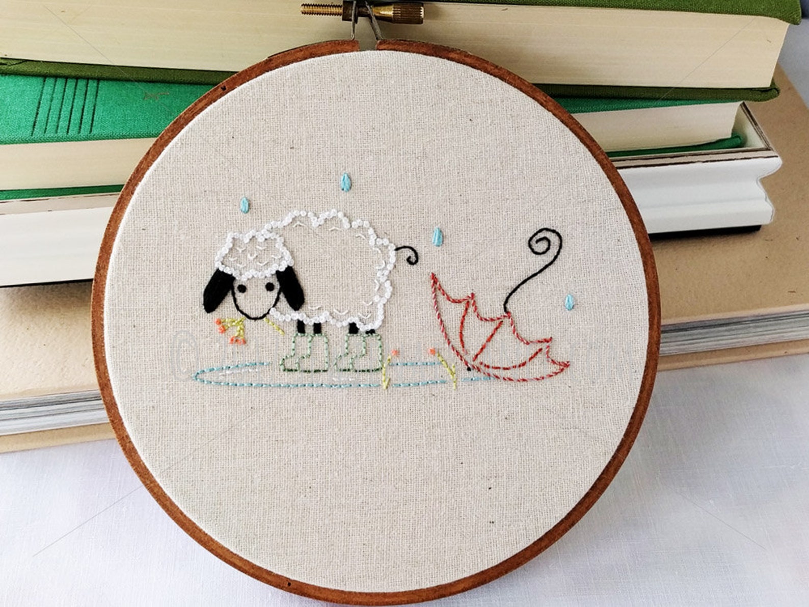 SHEEP IN WELLIES Rainy Day Umbrella | Pdf Hand Embroidery Pattern - Etsy